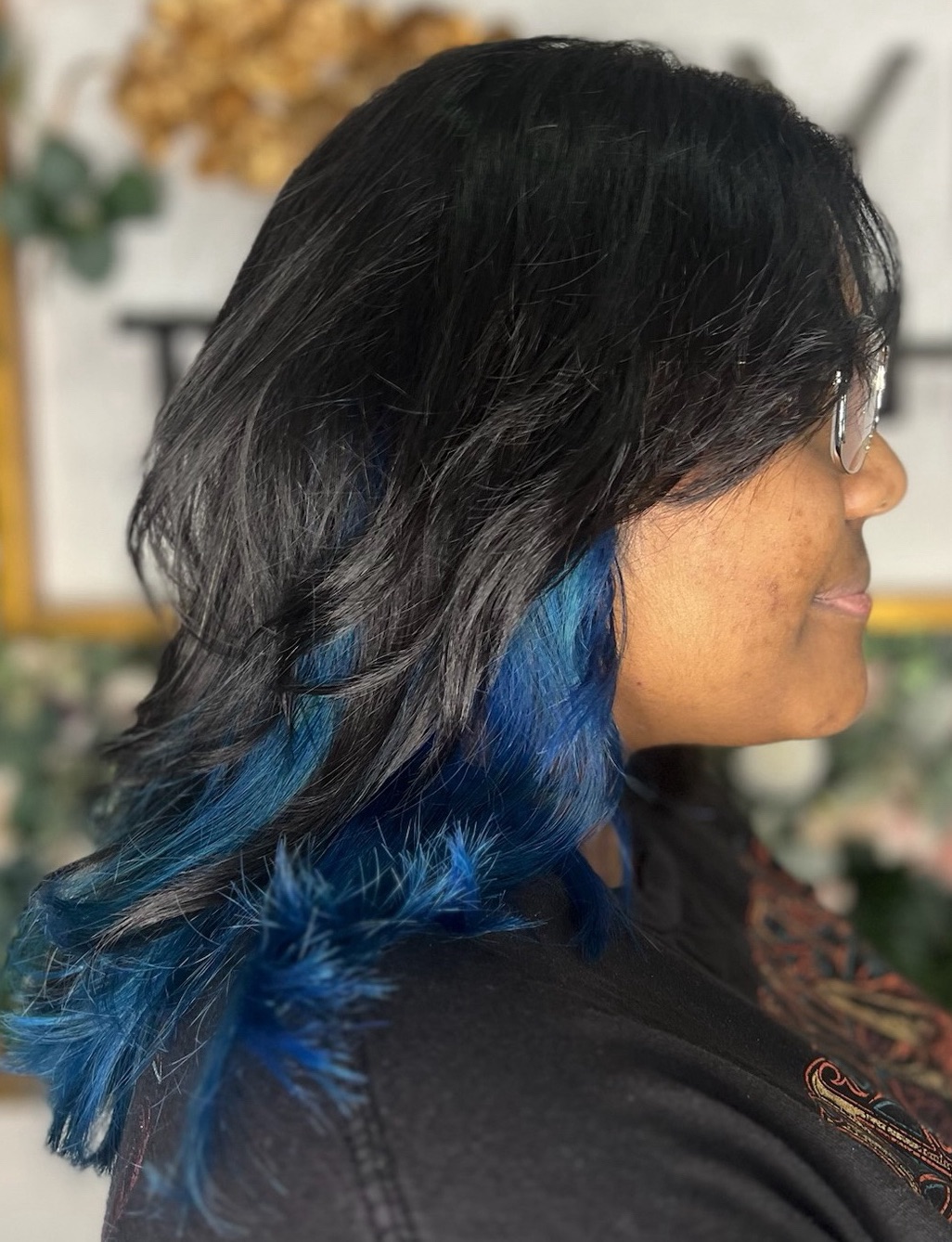 Blue highlights by Zee – Aveda Theory Hair Salon